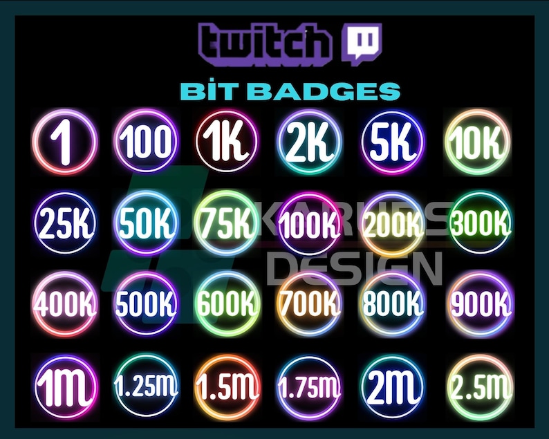 29x Rainbow Neon Twitch Bit Tier Badges, Bit Badges, Rainbow, Cute Bit ...