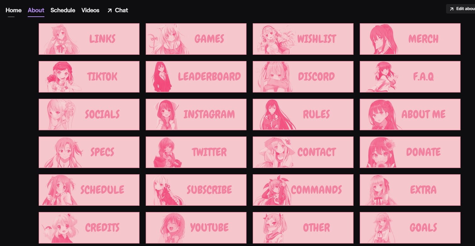 24x Twitch Panels Pack-cute Pink Anime Girls Panels, Cute Girl ...