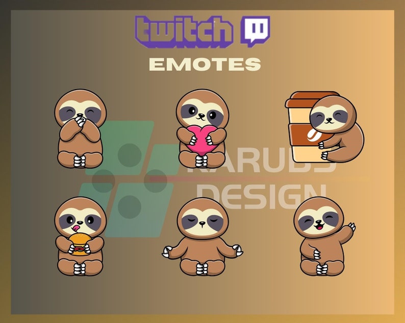 6 Twitch Emotes, Sloth Animal Emote, Cute Animal, Love Emote, Hi Emote ...
