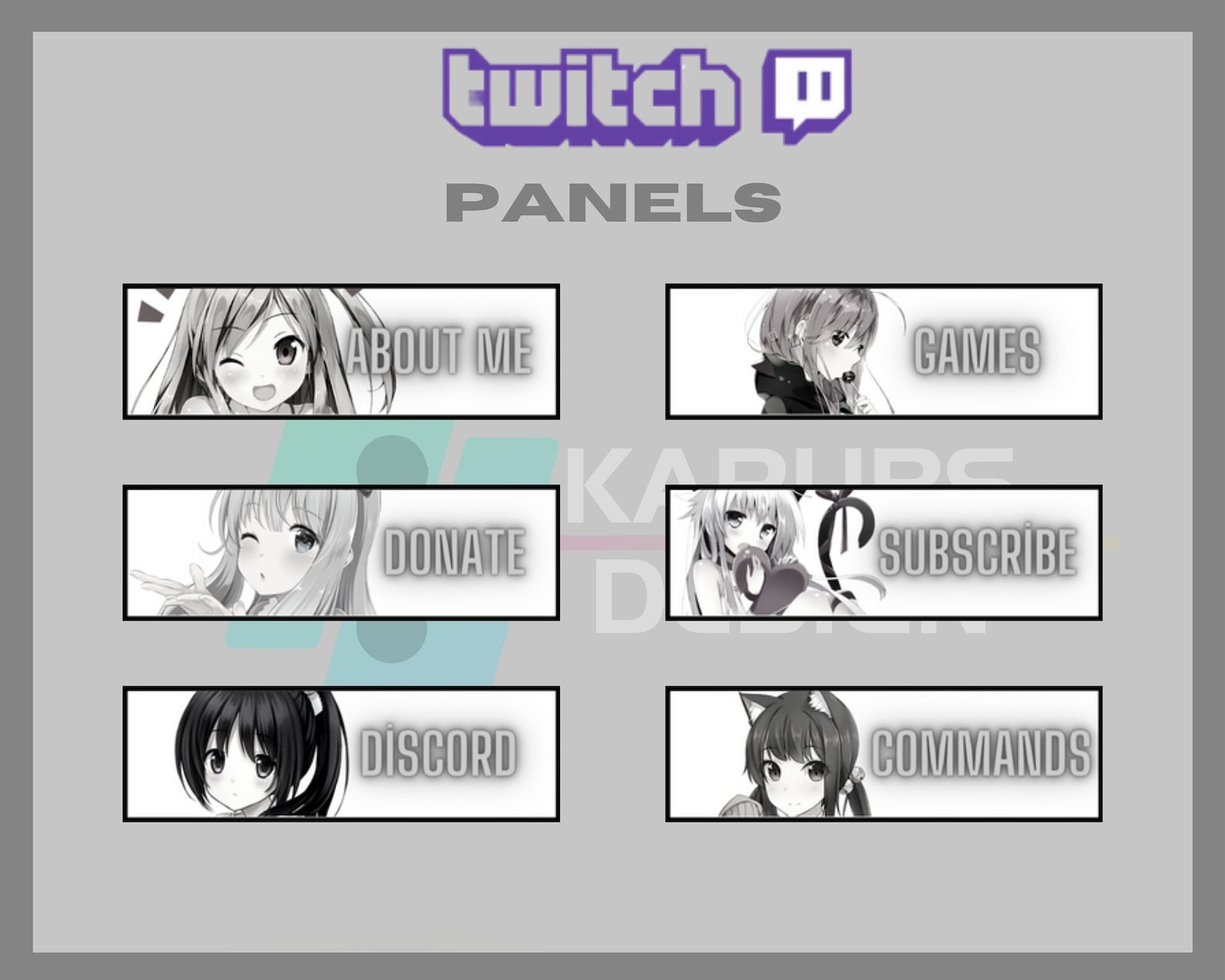 15x Twitch Panels Pack - Dark Anime Girls Panels, Cute Anime, Black and ...