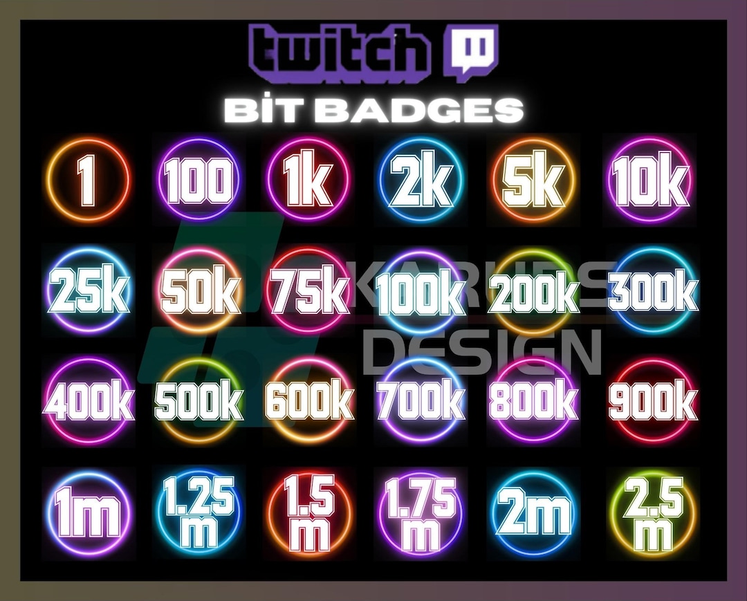 29x Modern Rainbow Neon Twitch Bit Tier Badges, Neon Bit Badges, Modern ...