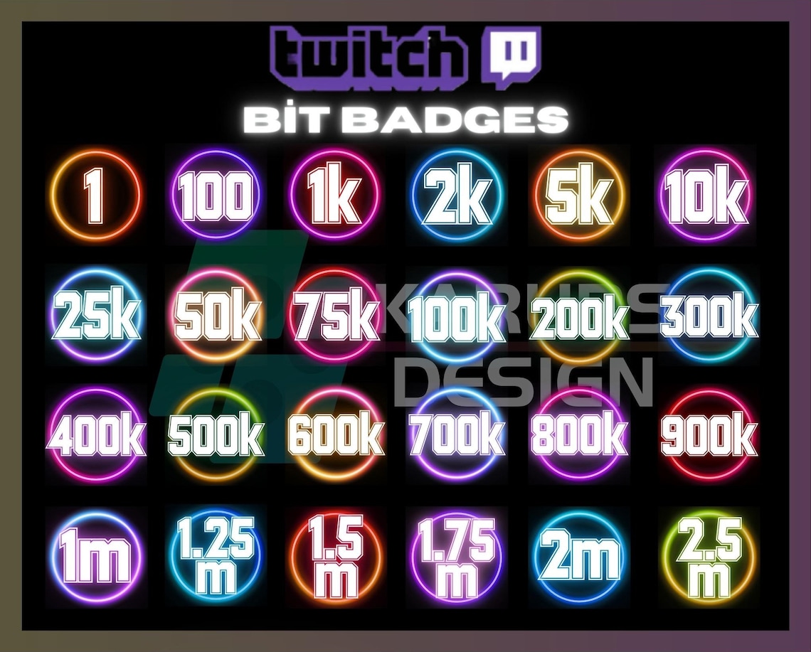 29x Modern Rainbow Neon Twitch Bit Tier Badges Neon Bit - Etsy