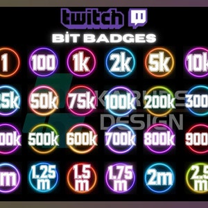 29x Modern Rainbow Neon Twitch Bit Tier Badges, Neon Bit Badges, Modern ...