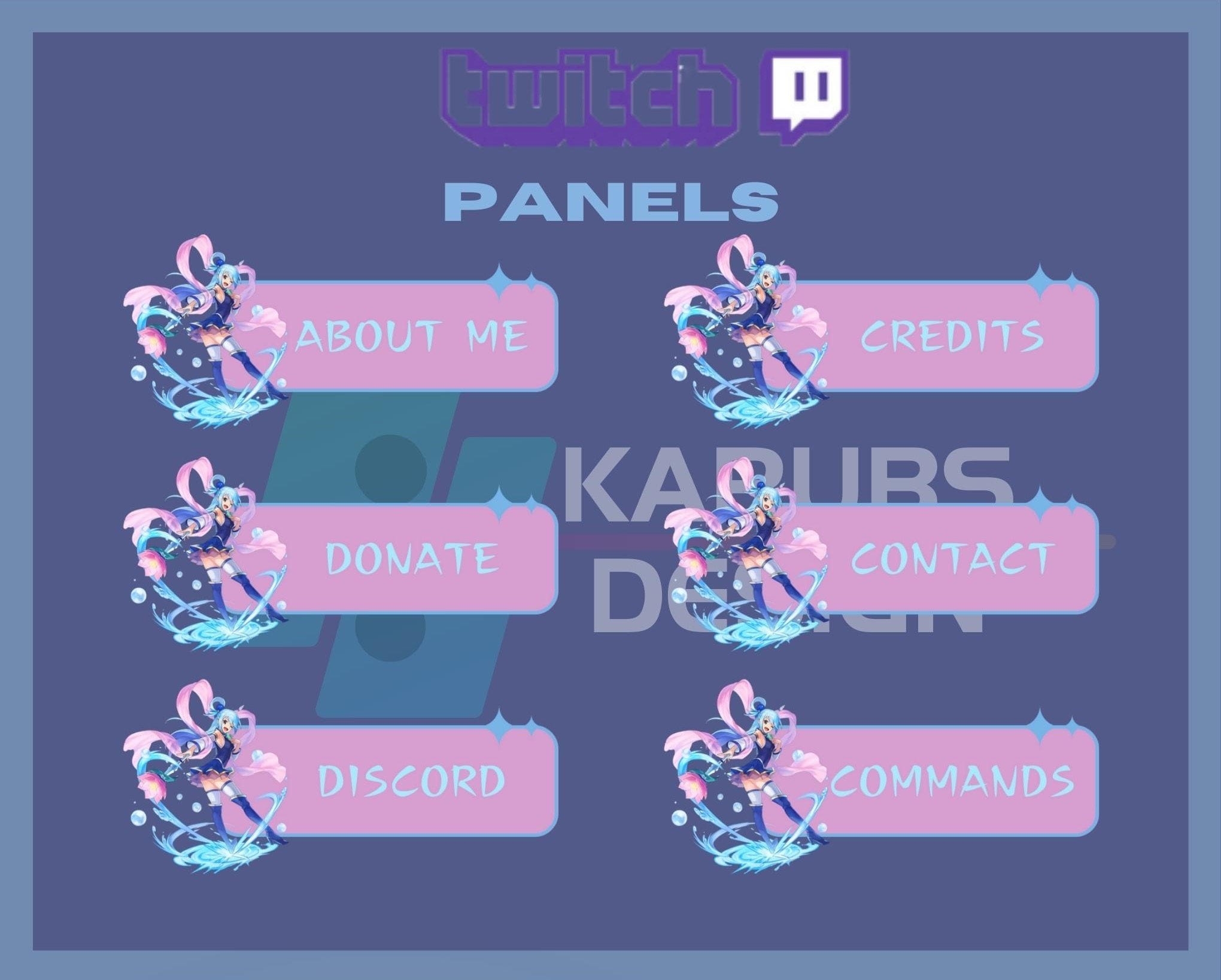 24x Twitch Panels Pack - Cute Pink Anime Girls Panels, Cute Girl, Blue ...