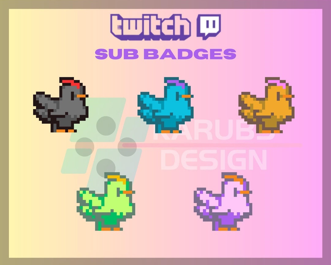 Chicken Pixel Twitch Sub Badges, Cool Badges, Pixel Badges, Animal Sub ...