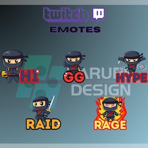 5 Twitch Emotes, Ninja Emote, Hype Emote, Rage Emote, Hi Emote, GG ...