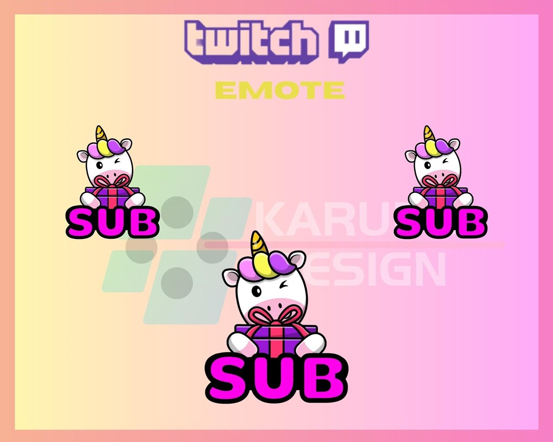 1 Twitch Emote, Unicorn Sub Emote, Cute Unicorn Emote, Gift Emote, Sub ...