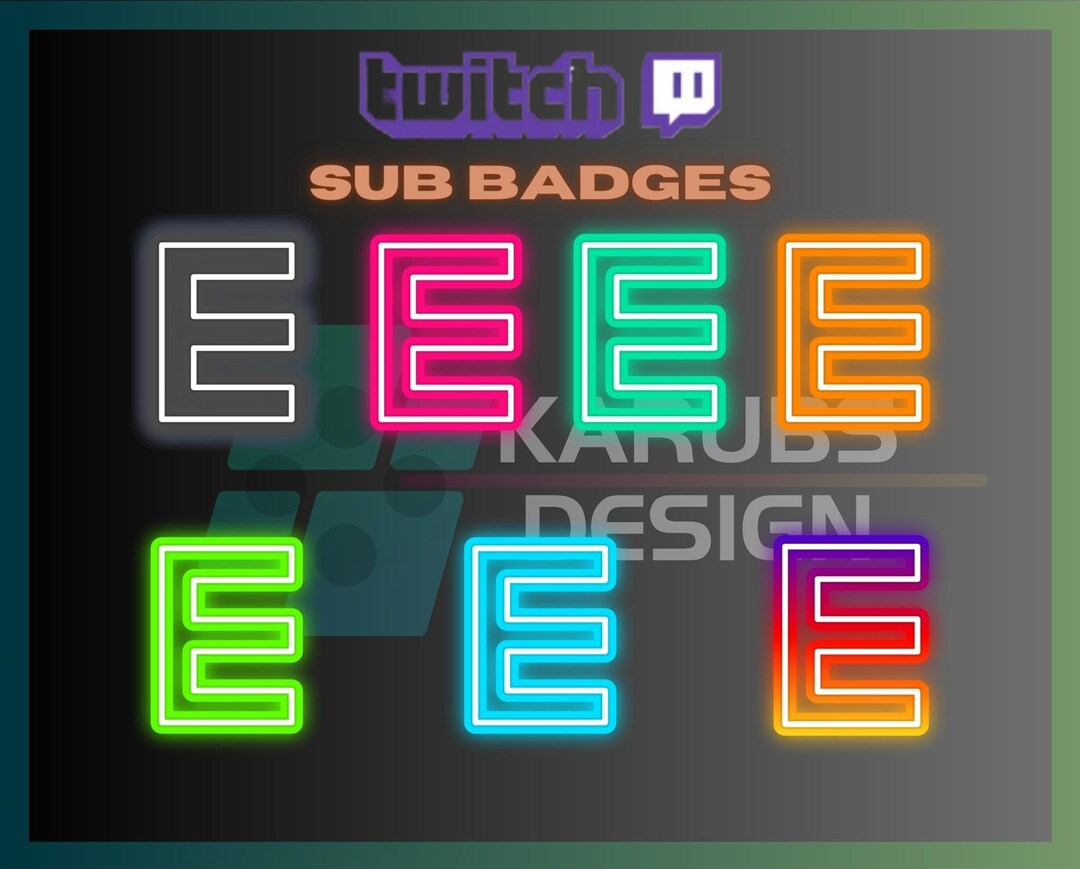 Neon Letter E Twitch Sub Badges, Cool Badges, Glow Badges, Neon Badges ...