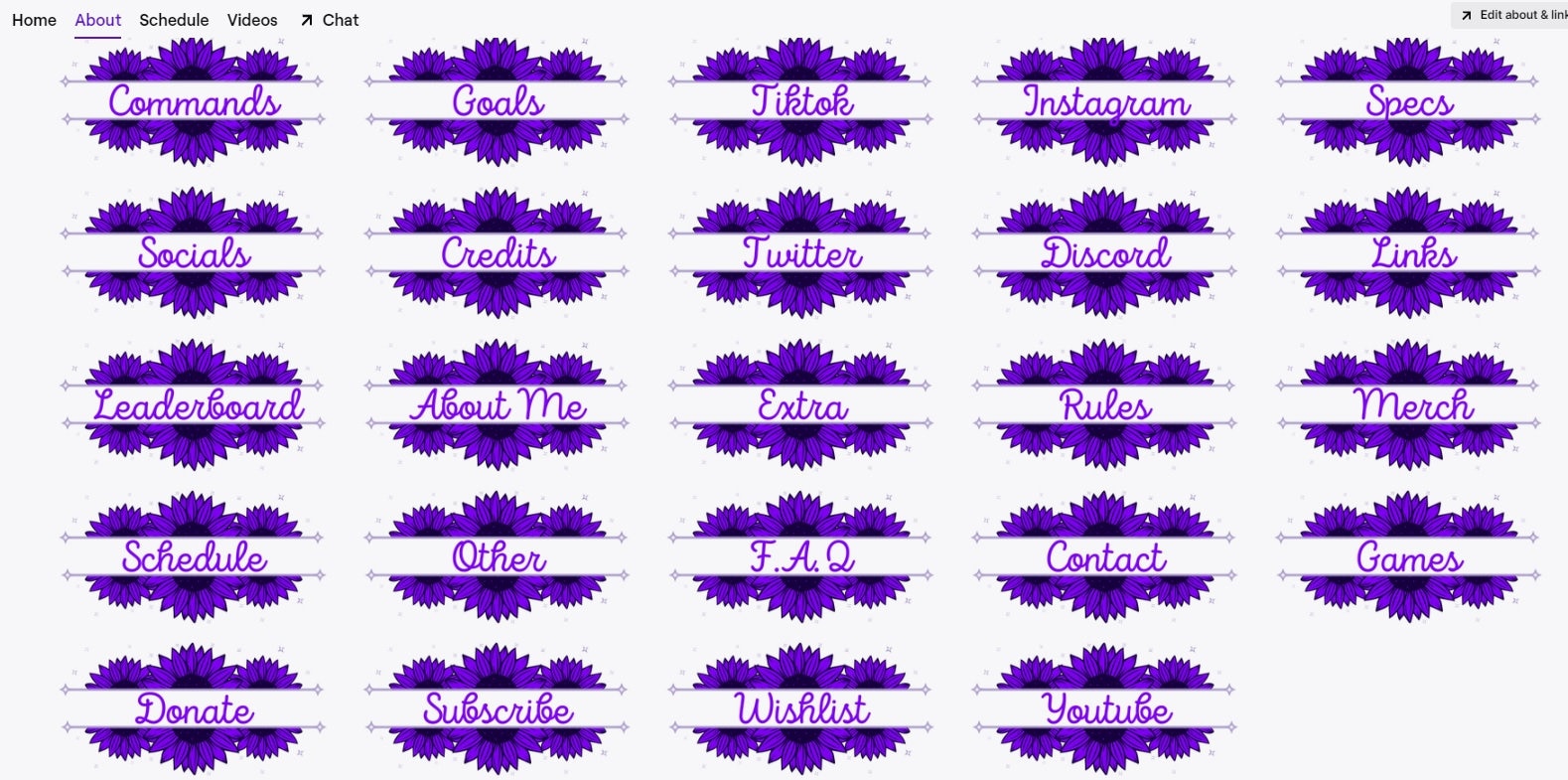 24x Twitch Panel Pack-flower Theme Panels, Sunflower, Flower, Purple ...