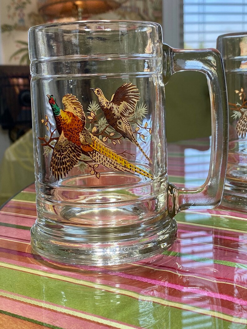 1970s Large Mugs-pheasant Mugs-set of Two Mugs- Mugs With Pheasant ...