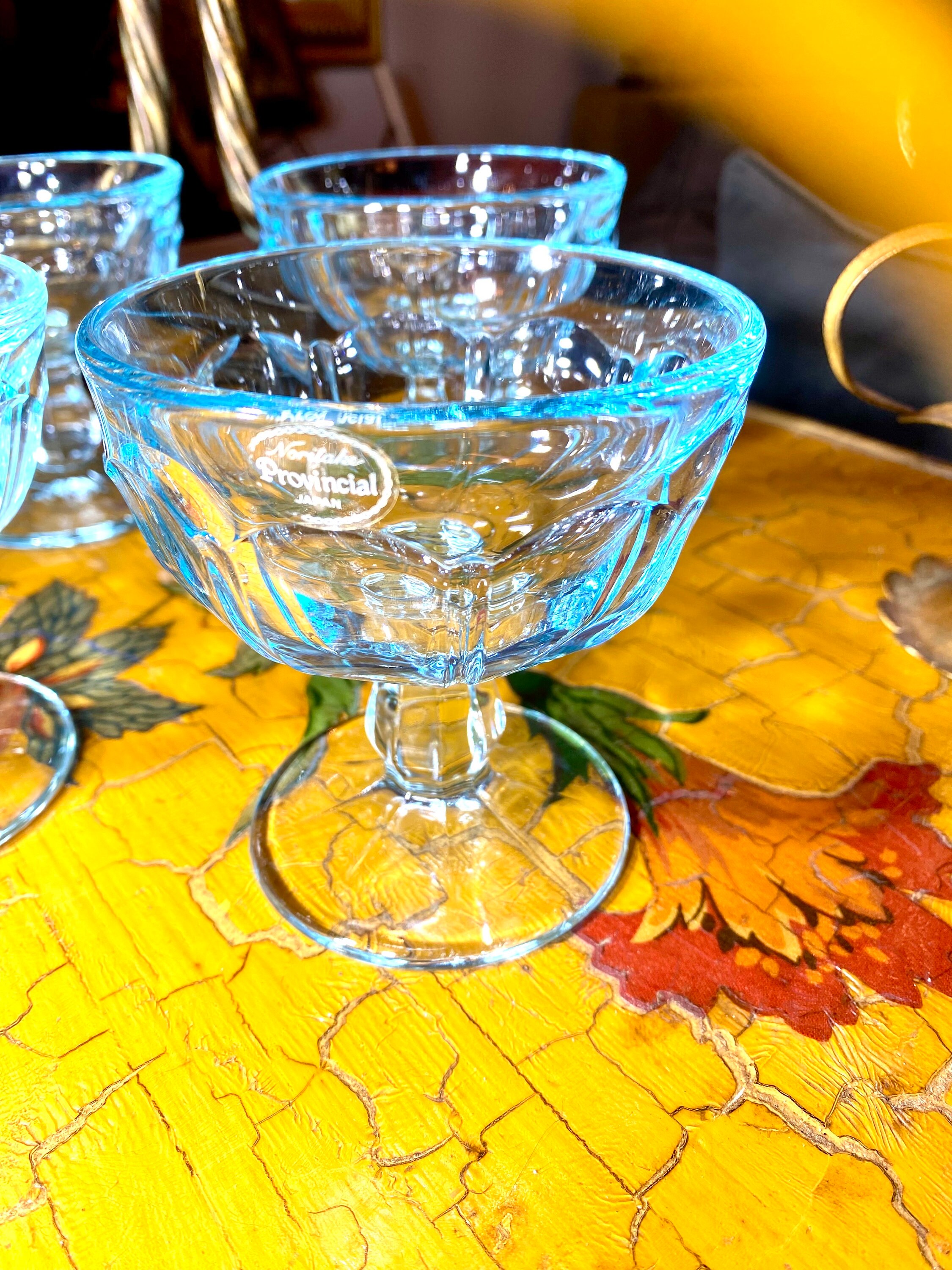Noritake Pale Blue Provincial Glassware-blue Glass Sherbet Stems-set of ...