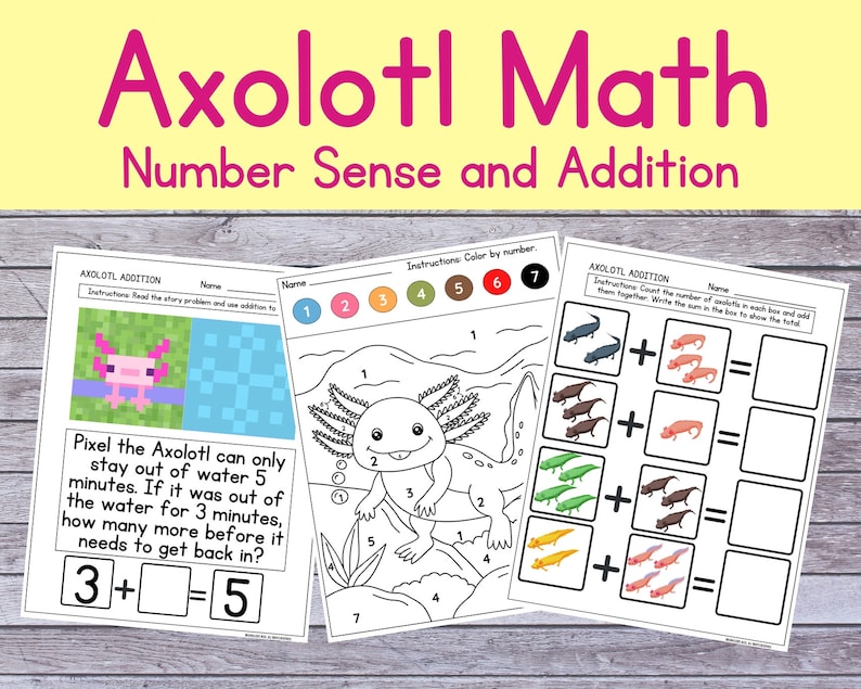 Axolotl Math Number Sense and Addition Lesson Packet PDF Printable ...