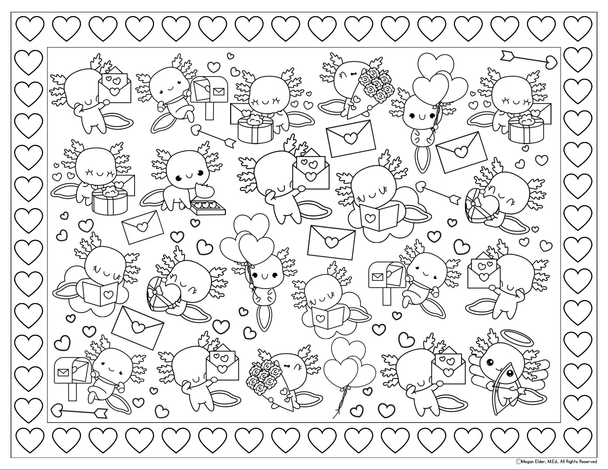 Axolotl Valentine Cards Printable Valentine's PDF Digital Download - Etsy