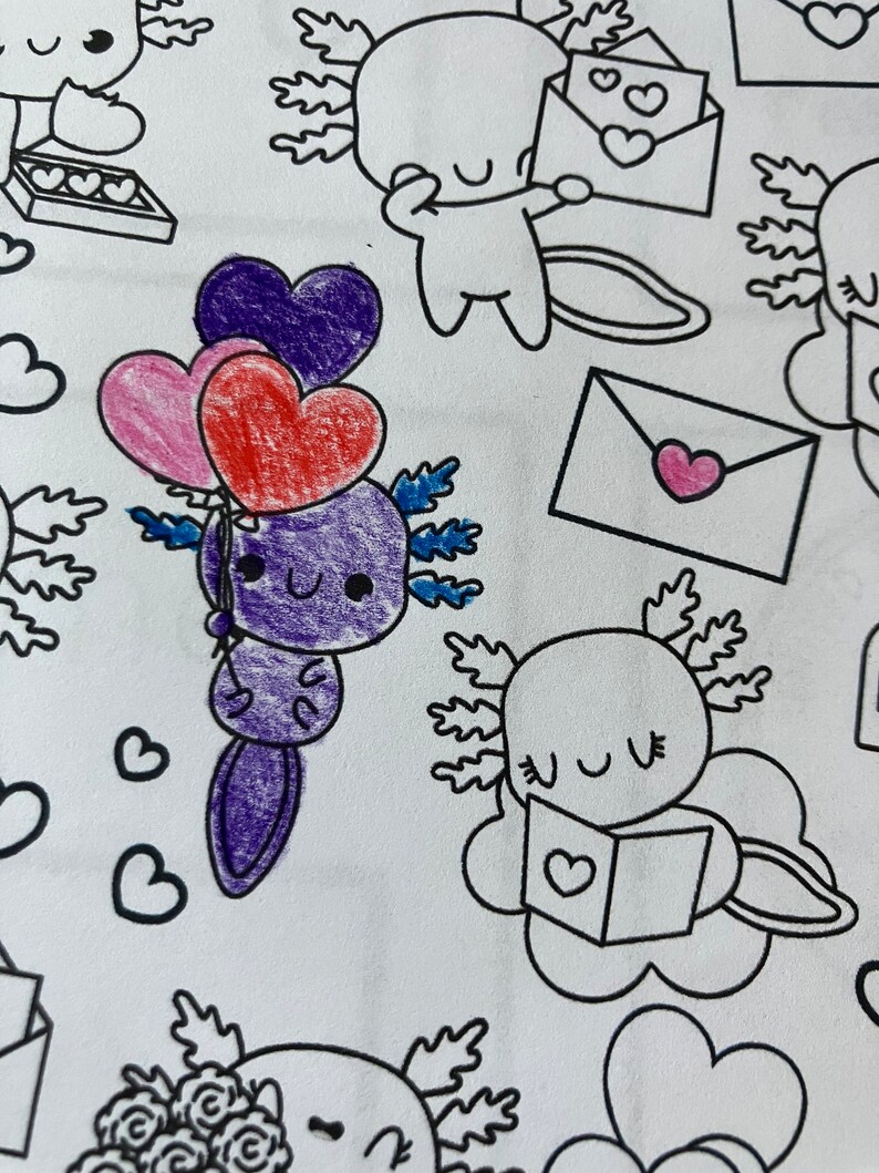Valentine's Day Axolotl Coloring Pages Printable PDF Mexican Salamander ...