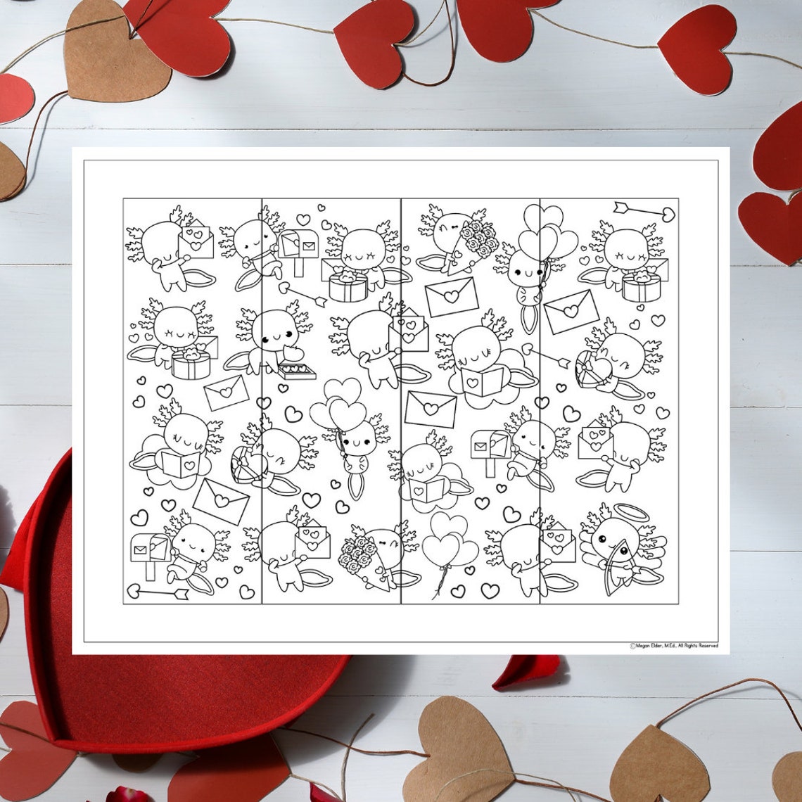 Valentine's Day Axolotl Coloring Pages Printable PDF Mexican Salamander ...