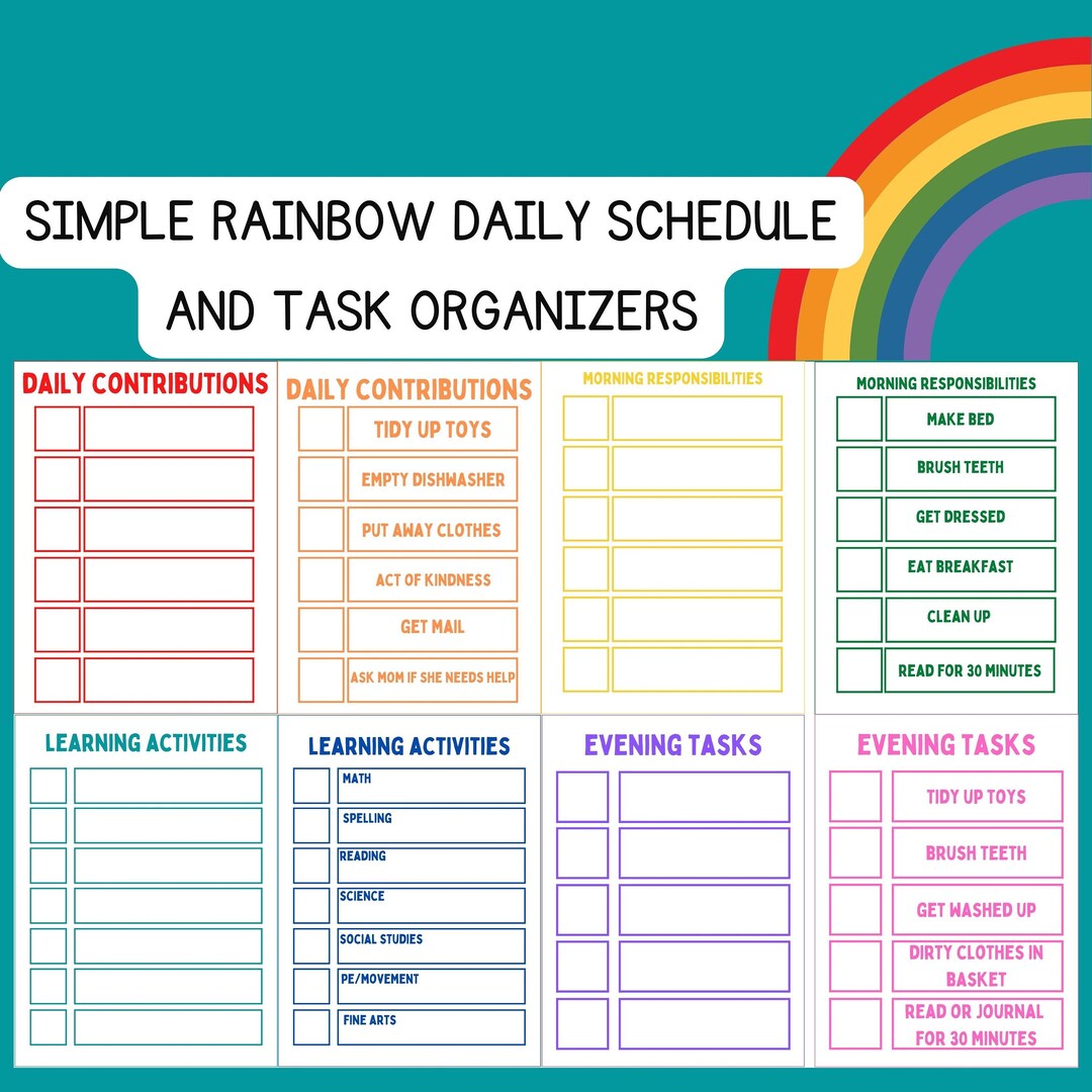 Rainbow Schedule & Task Organizer: Homeschool Chore Chart (PDF) - Etsy