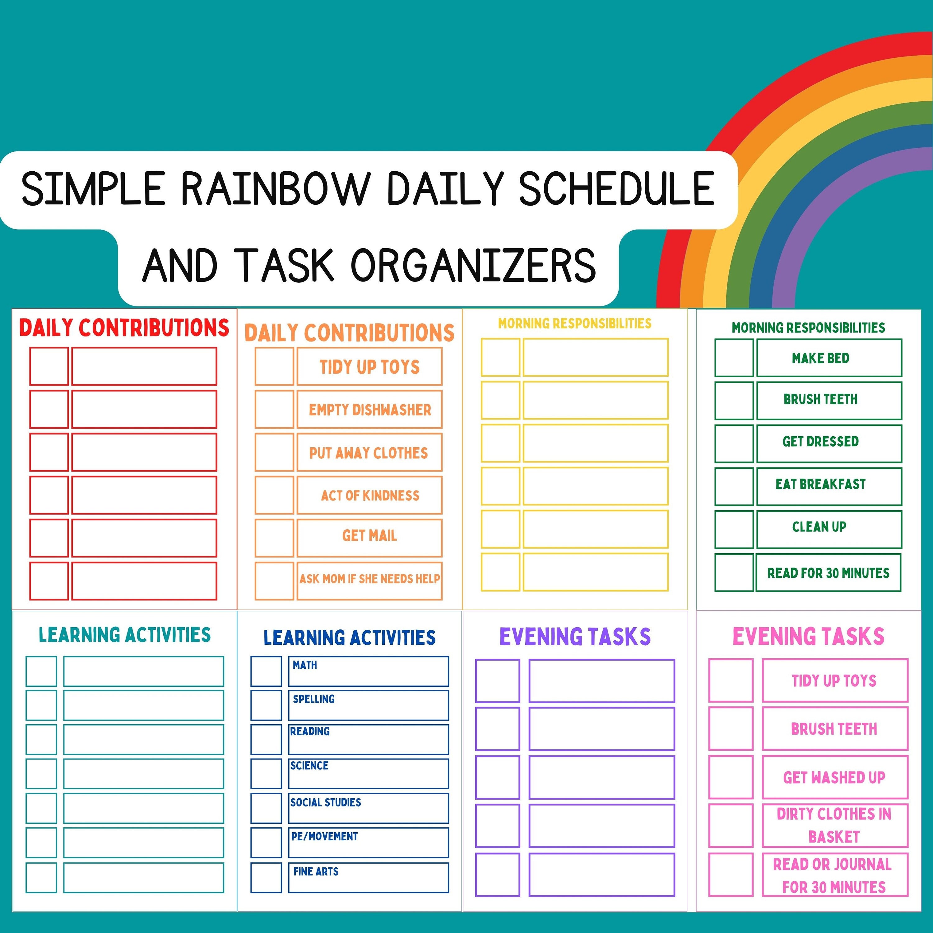 Rainbow Schedule & Task Organizer: Homeschool Chore Chart (PDF) - Etsy