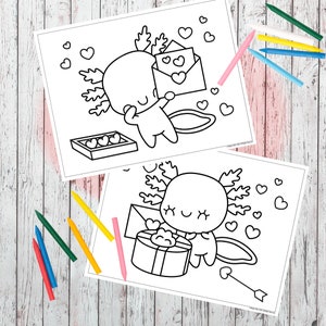 Valentine's Day Axolotl Coloring Pages Printable PDF Mexican Salamander ...