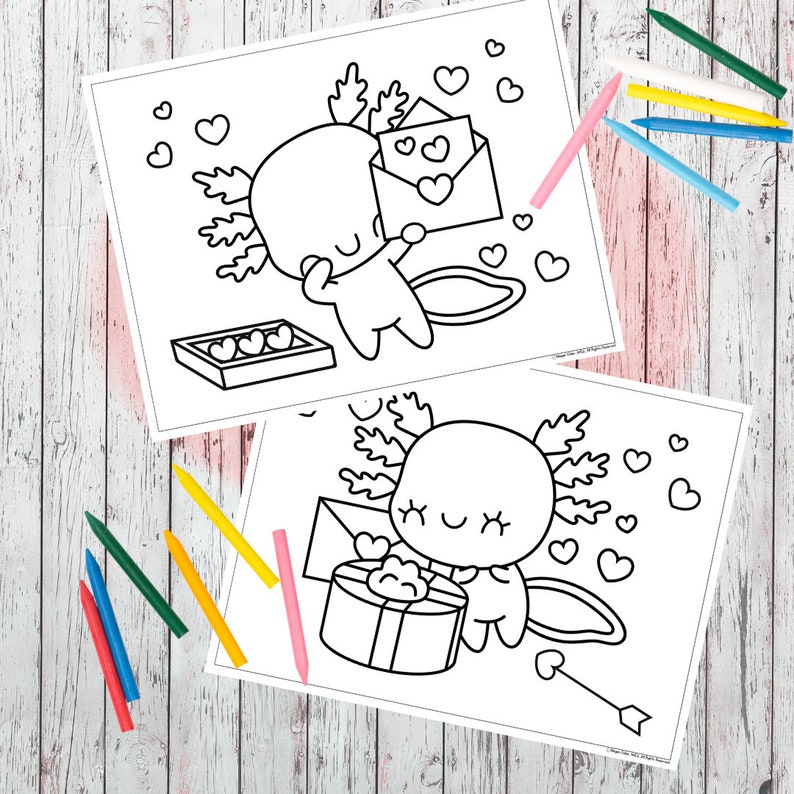Valentine's Day Axolotl Coloring Pages Printable PDF Mexican Salamander ...