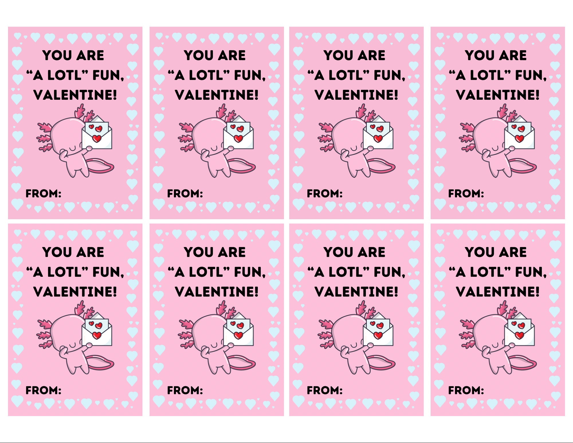 Axolotl Valentine Cards Printable Valentine's PDF Digital Download - Etsy