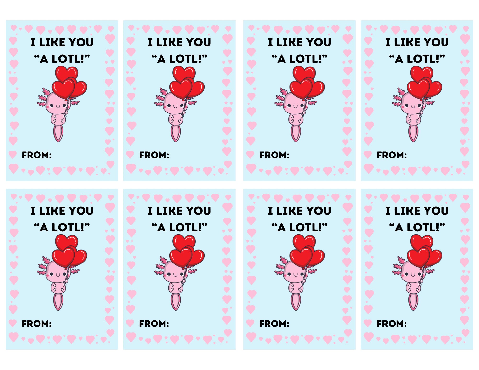 Axolotl Valentine Cards Printable Valentine's PDF Digital Download - Etsy