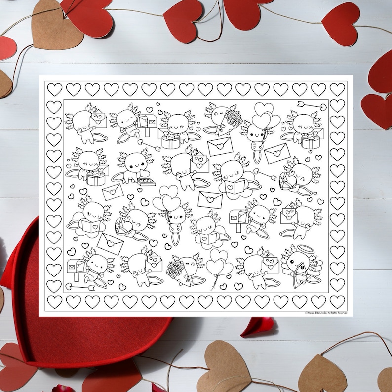 Valentine's Day Axolotl Coloring Pages Printable PDF Mexican Salamander ...