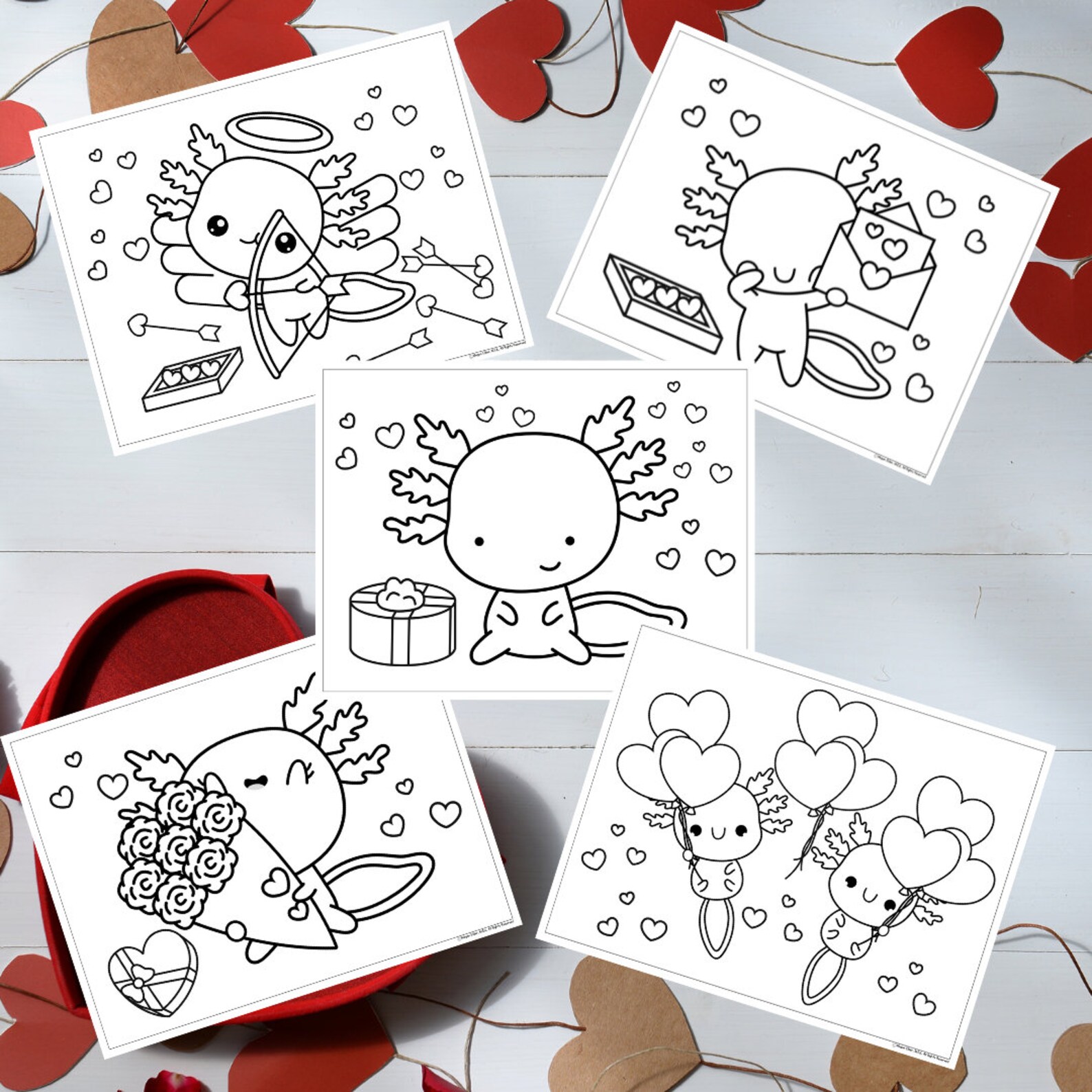 Valentine's Day Axolotl Coloring Pages Printable PDF Mexican Salamander ...