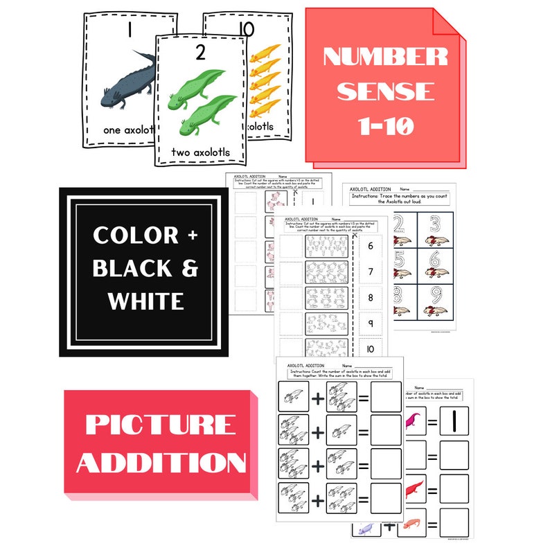 Axolotl Math Number Sense and Addition Lesson Packet PDF Printable ...