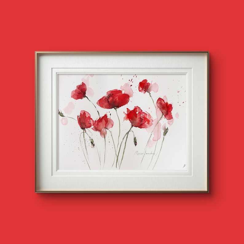 Original Hand-painted Watercolor Painting 'poppy Flowers' 41x31 Cm - Etsy