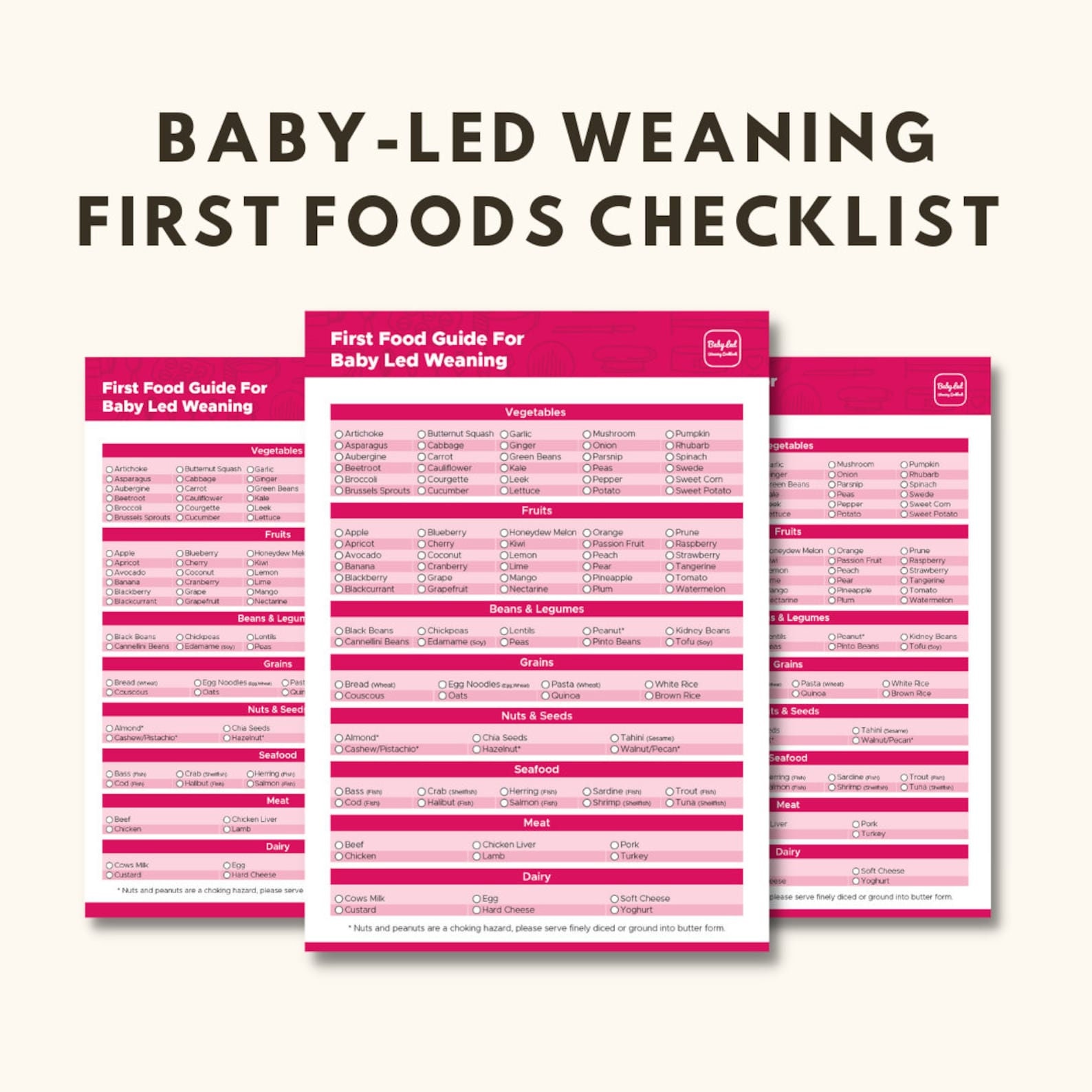 Babys First 100 Foods Chart Baby-led Weaning First Foods Checklist Baby ...