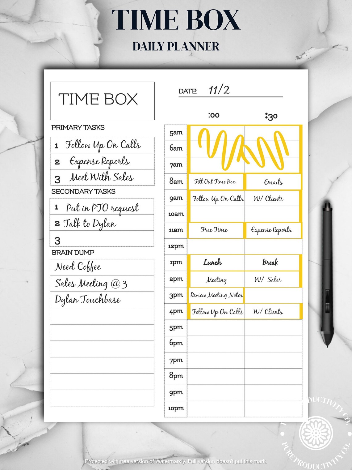 TIMEBOX Printable Planner | Hourly Planner | Time Box Planner ...