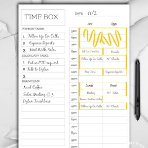 TIMEBOX Printable Planner | Hourly Planner | Time Box Planner ...