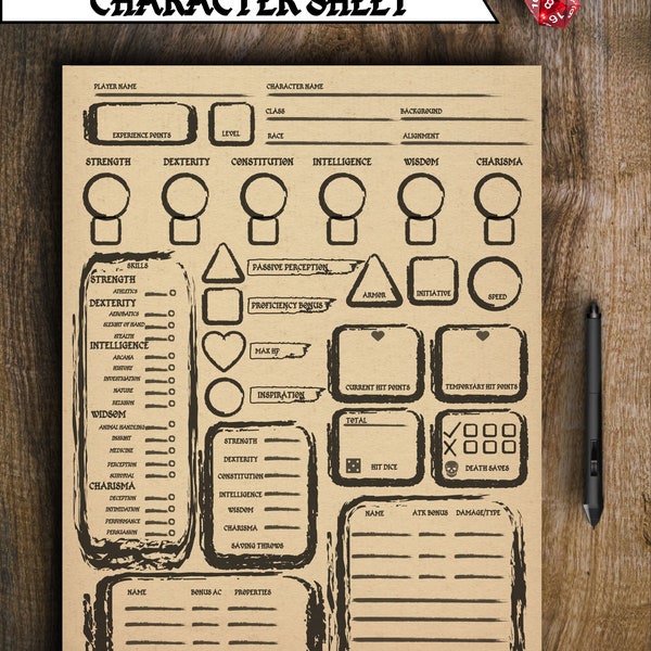 Dnd Character Sheet Landscape - Etsy