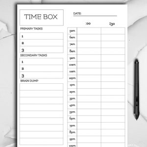 TIMEBOX Printable Planner | Hourly Planner | Time Box Planner ...