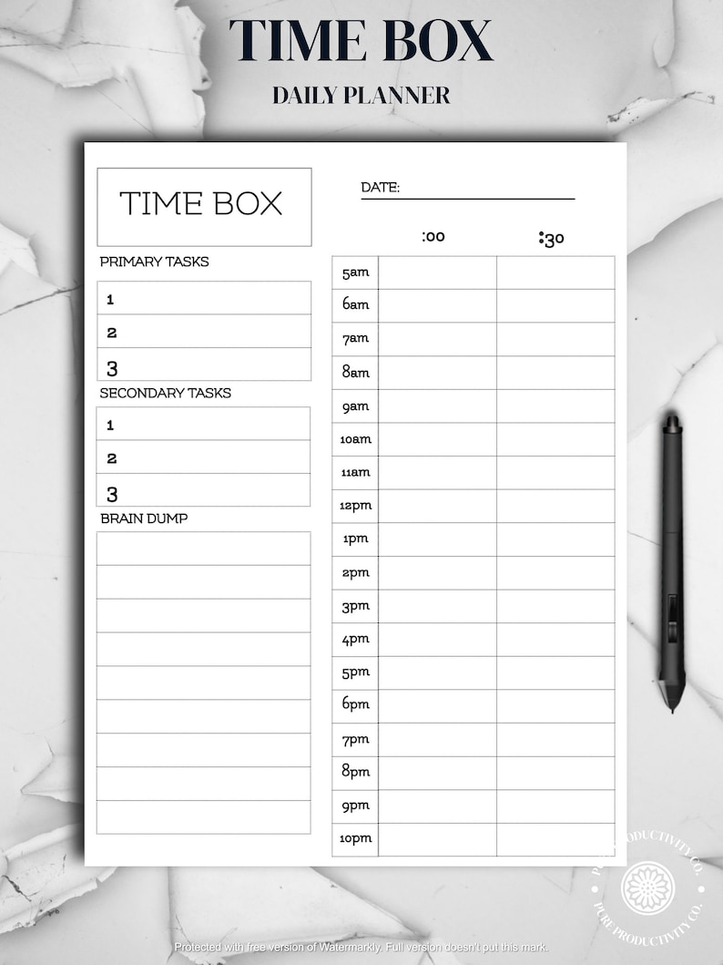 TIMEBOX Printable Planner | Hourly Planner | Time Box Planner ...