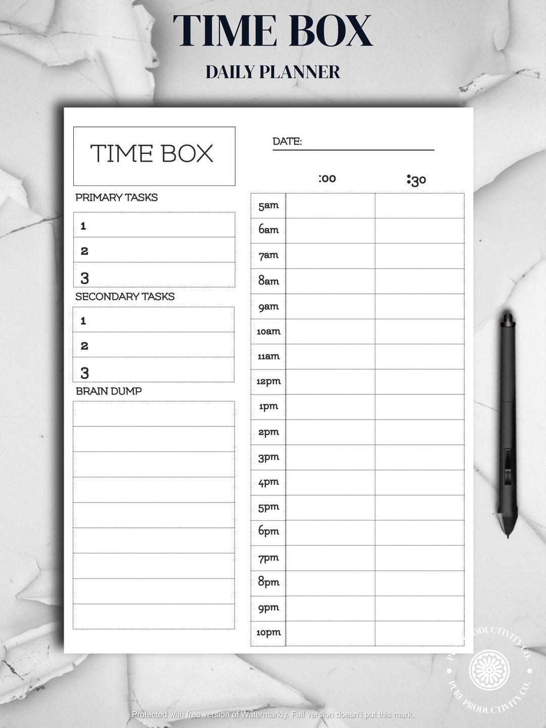 TIMEBOX Printable Planner | Daily + Weekly Bundle | Time Box Planner ...