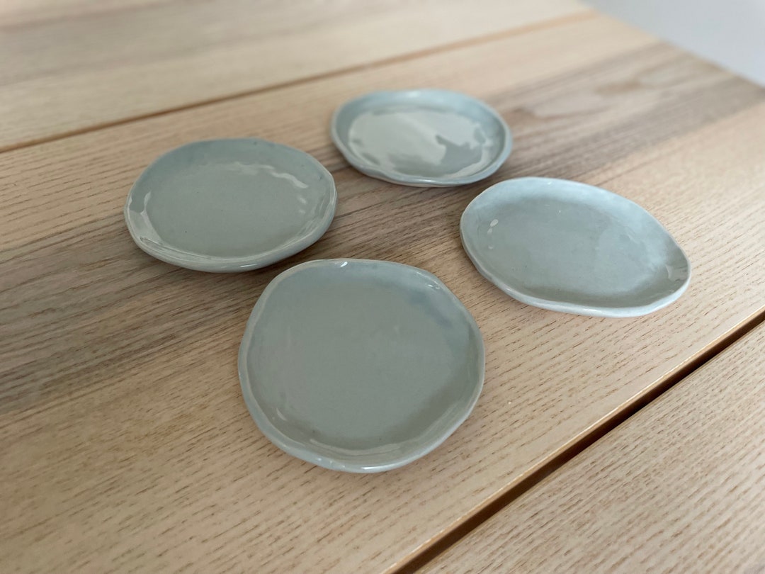 Set of 2 Small Round Ceramic Plates// Maine Pottery Jewelry Dish ...