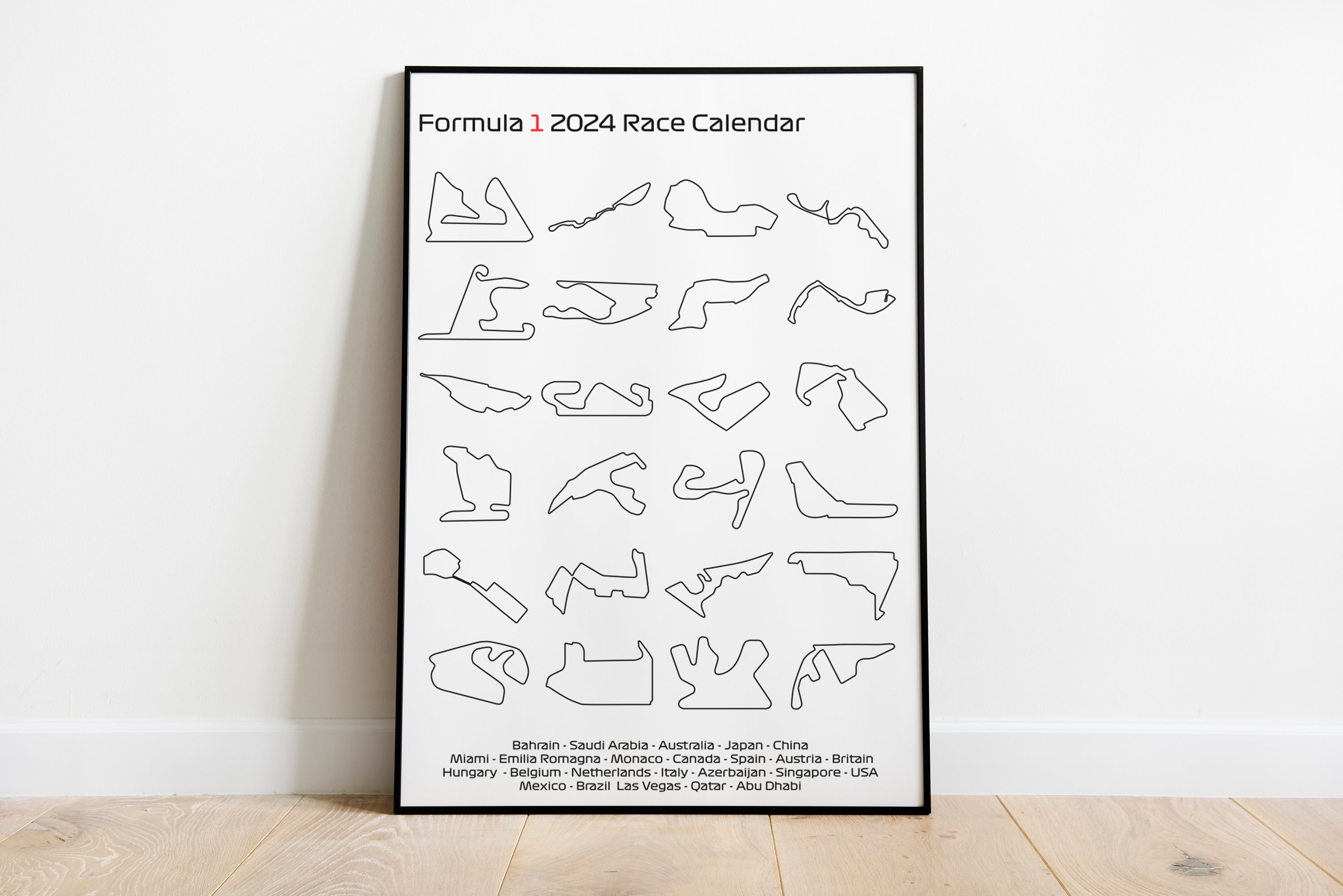 Formula 1 Racing 2024 Season Calendar Poster Print Minimalist Design ...