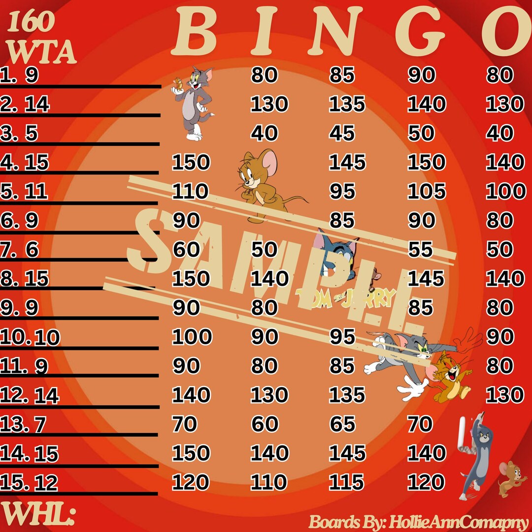 160 WTA Tom and Jerry Bingo Board - Etsy