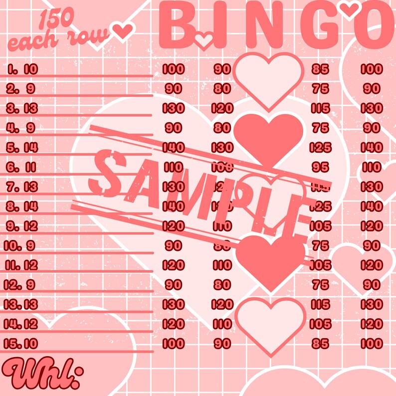 150 Each Row Heart Bingo - Etsy