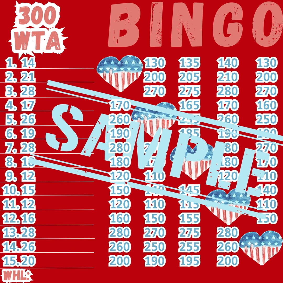 300 WTA Heart American Flag Bingo Board - Etsy