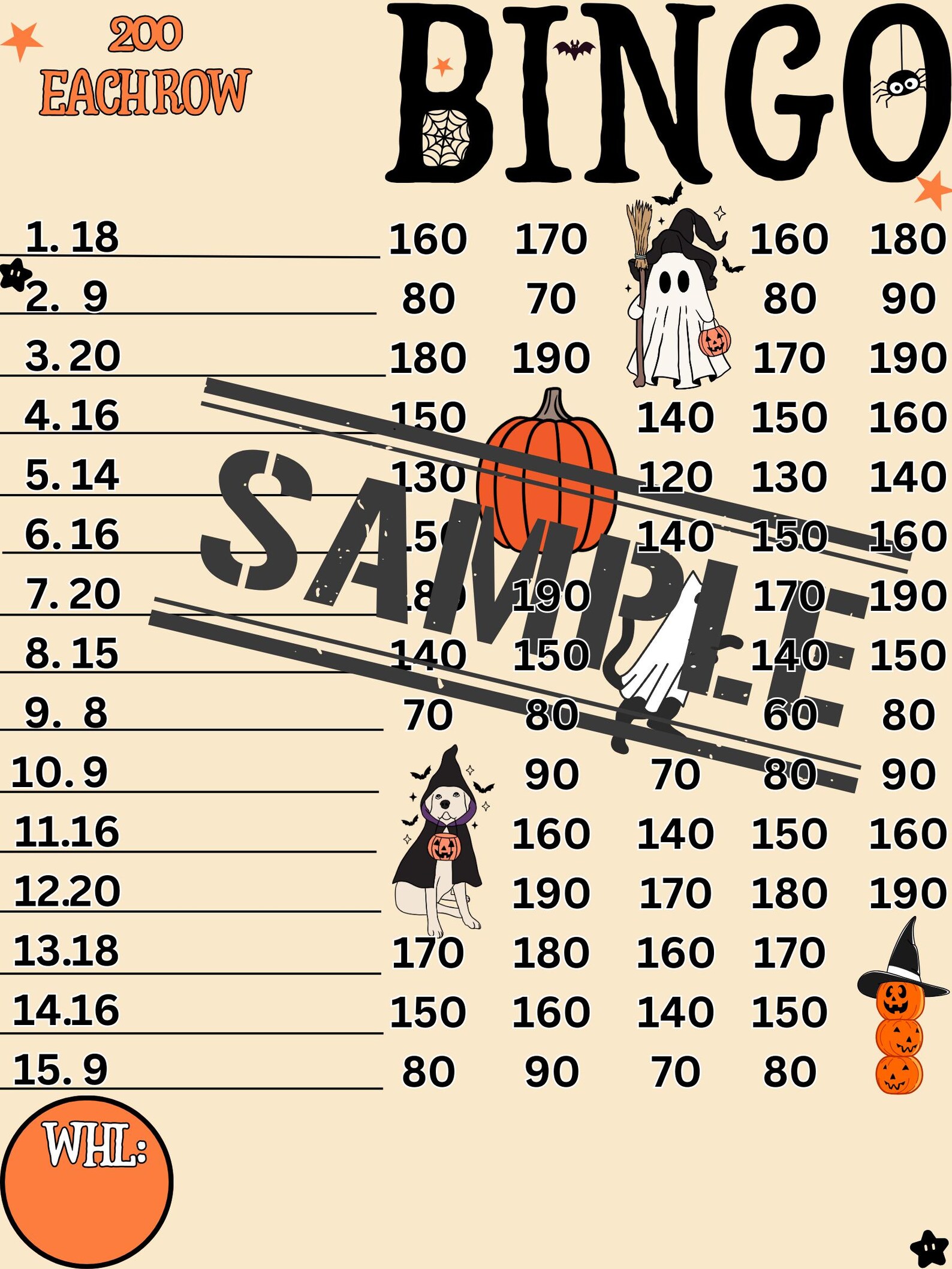 200 Each Row Ghost Bingo Board *PROFIT* - Etsy