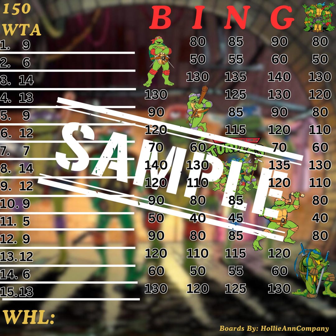 150 WTA Ninja Turtles Bingo Board - Etsy