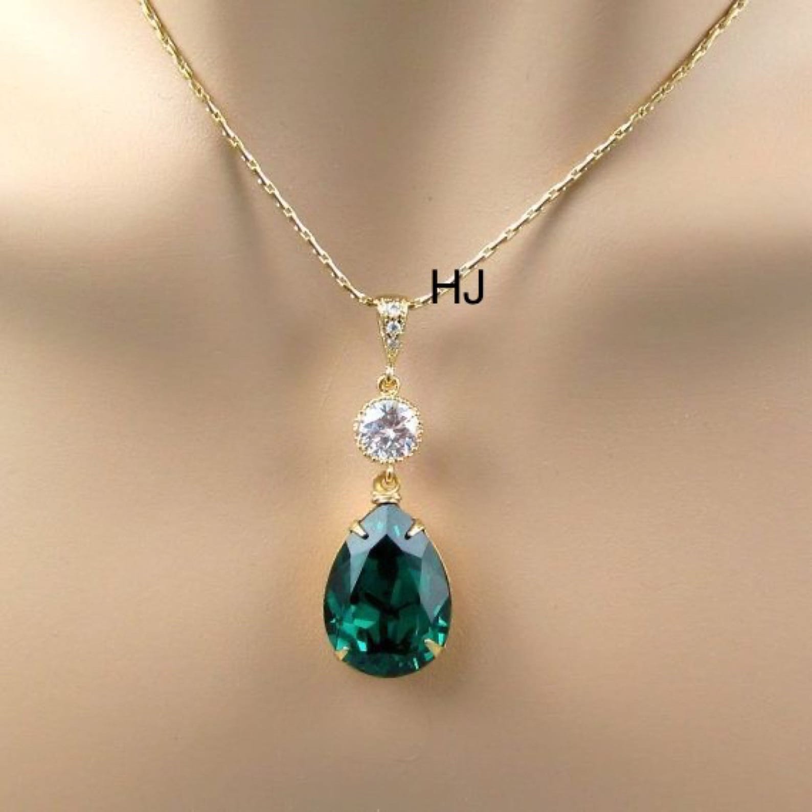 Silver Emerald Necklace, Simple Emerald Necklace, Emerald Pendant, Drop ...