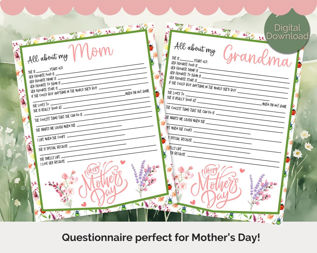 Mother's Day Questionnaire: All About My Mom Printable (digital ...