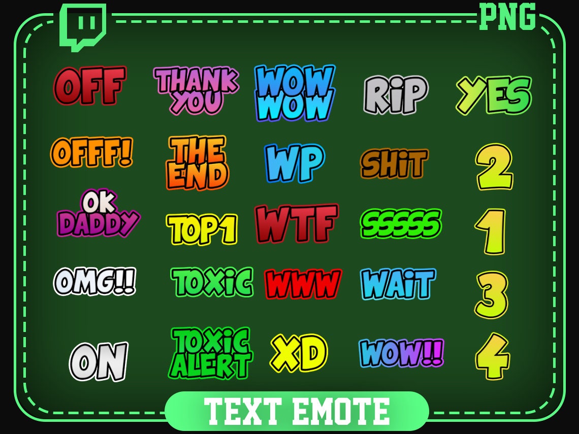 Twitch Text Emotes Package (58x) | Discord | Youtube | Streaming | Cute ...