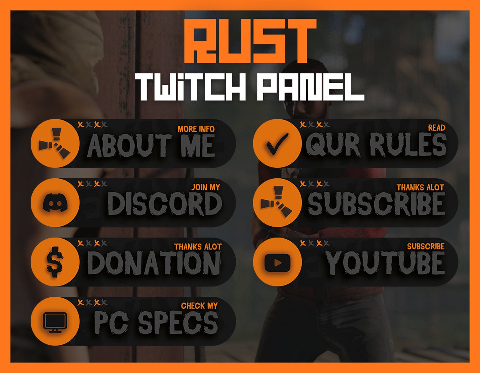 Rust Game Orange Animated Twitch Overlay Package Rust Hud - Etsy