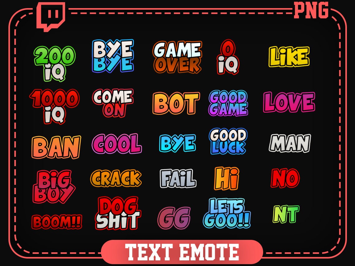 Twitch Text Emotes Package (58x) | Discord | Youtube | Streaming | Cute ...