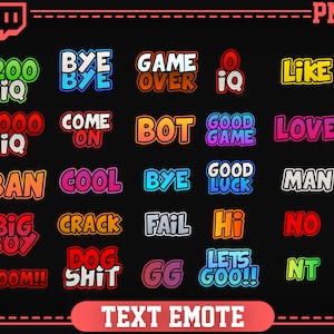 Twitch Text Emotes Package (58x) | Discord | Youtube | Streaming | Cute ...