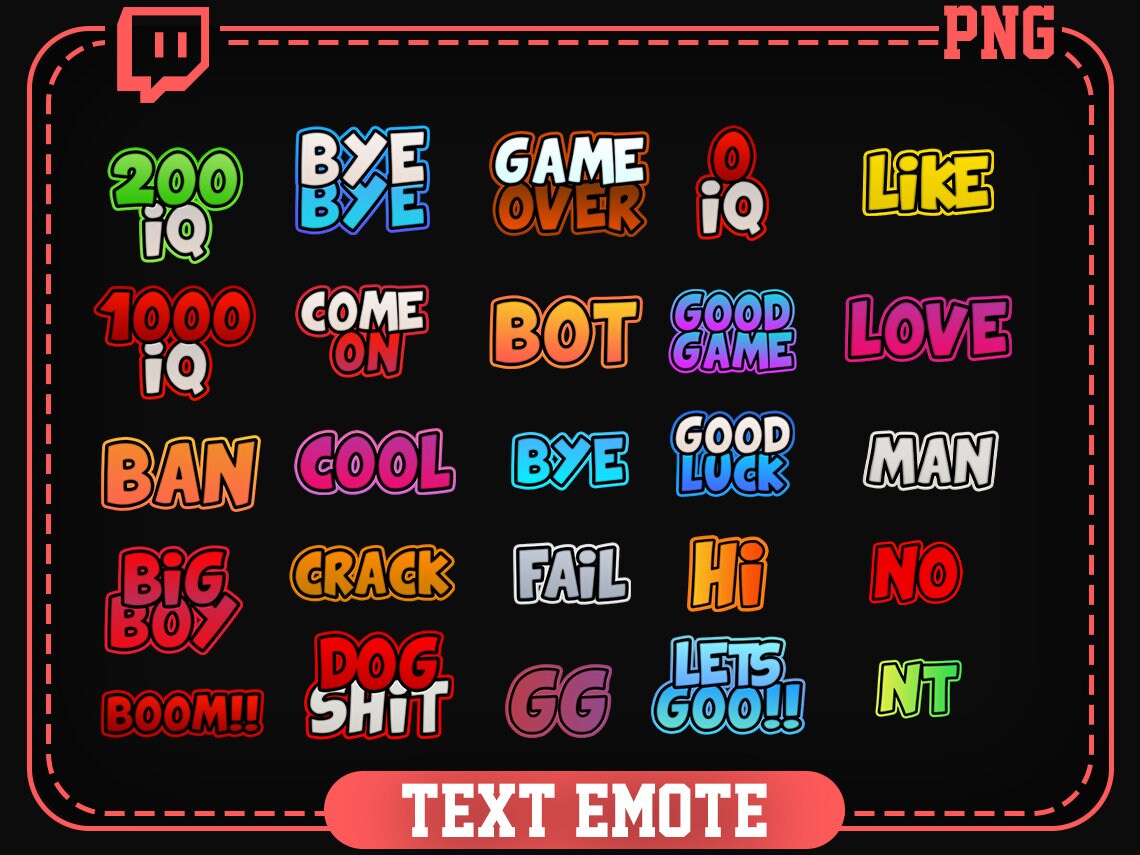 Twitch Text Emotes Package (58x) | Discord | Youtube | Streaming | Cute ...